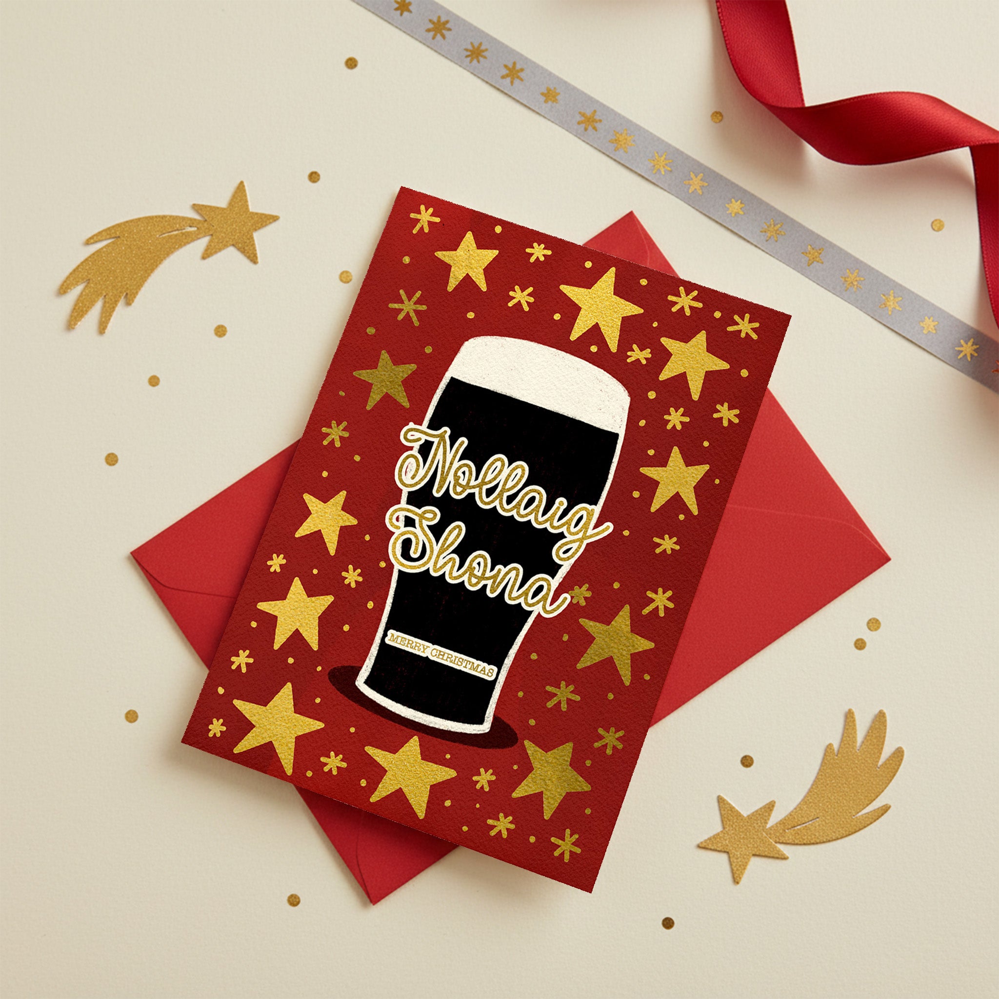 Gold Foiled Christmas Pint Card – Prints of Ireland