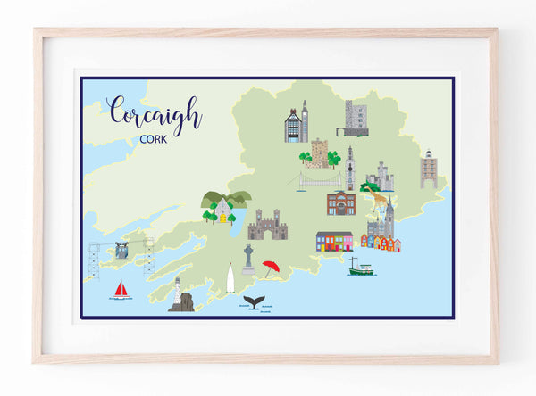 County Cork Map (Landscape) – Prints of Ireland